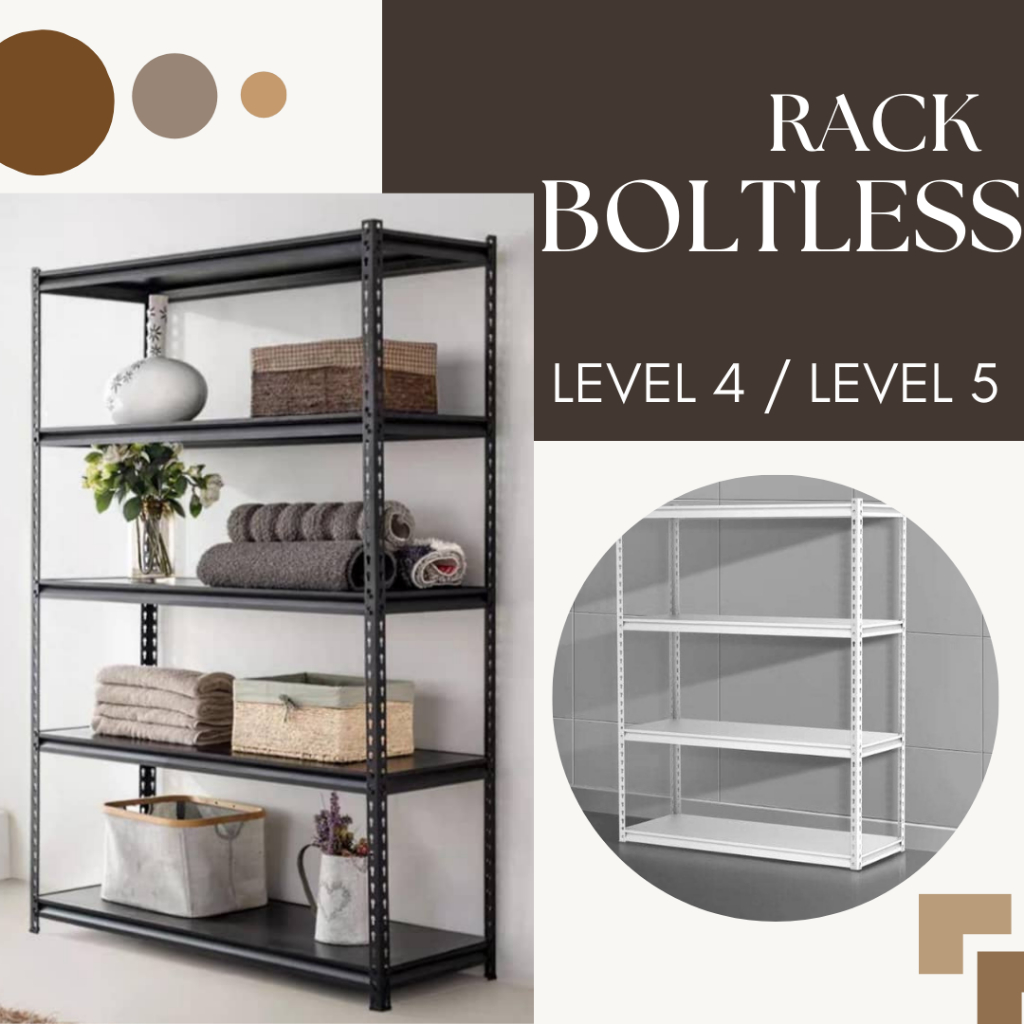 METAL BOLTLESS RACK 4/5 TIER / RAK BESI / STORAGE / SHELF / TINGKAT ...