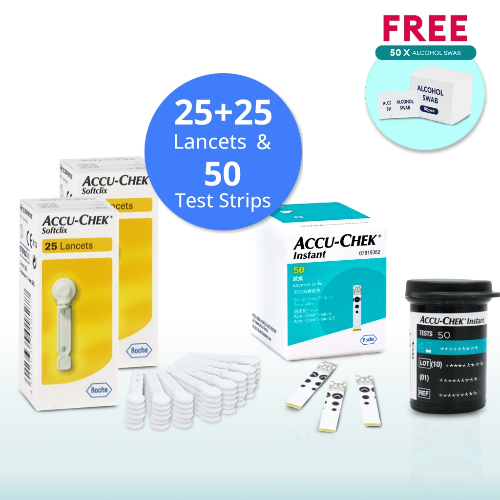 Accu-Chek Softclix Lancets 50pcs (25pcs x2) + Instant Test Strips ...