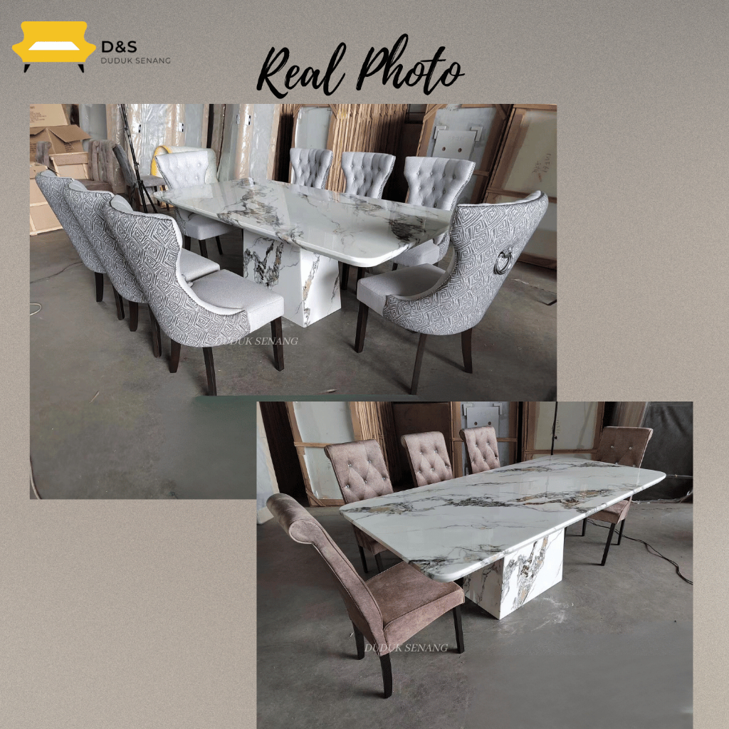 LAURA Marble Dining Set 8 seater / Set Meja Makan Marble Putih 8 Kerusi ...