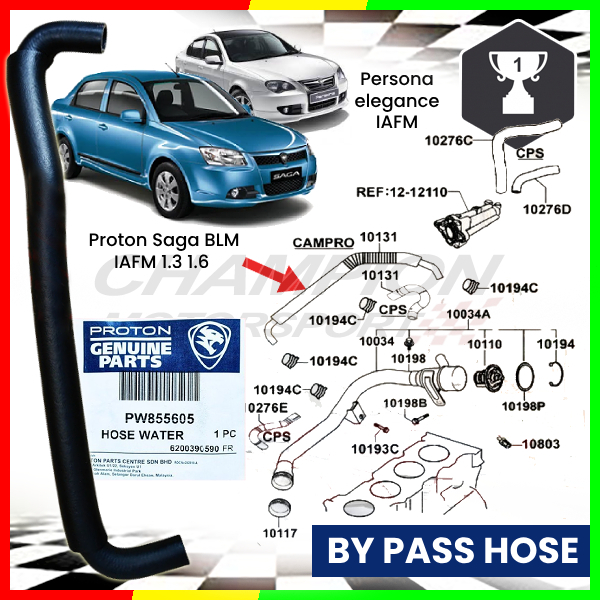 Original Proton Water Pump Pipe By Pass Hose for Proton Saga BLM ...