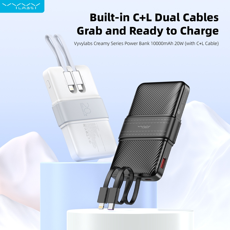 Vyvylabs 20W/22.5 10000mAh Powerbank Built In Cable Type C/iP Fast Charge Powerbank Type C Port ...
