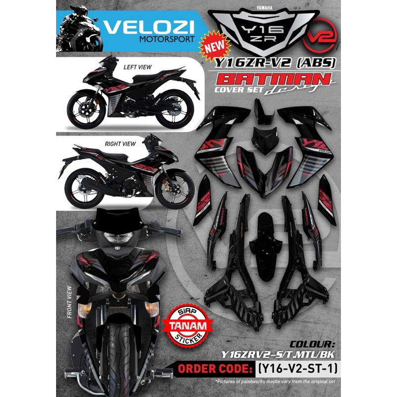 VELOZI YAMAHA Y16 ABS Y16ZR ABS V2 STANDARD DESIGN BATMAN METALIC ...