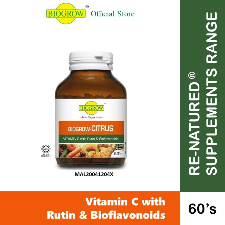 Biogrow Citrus Vitamin C with Rutin & Bioflavonoids (60's) | Shopee ...