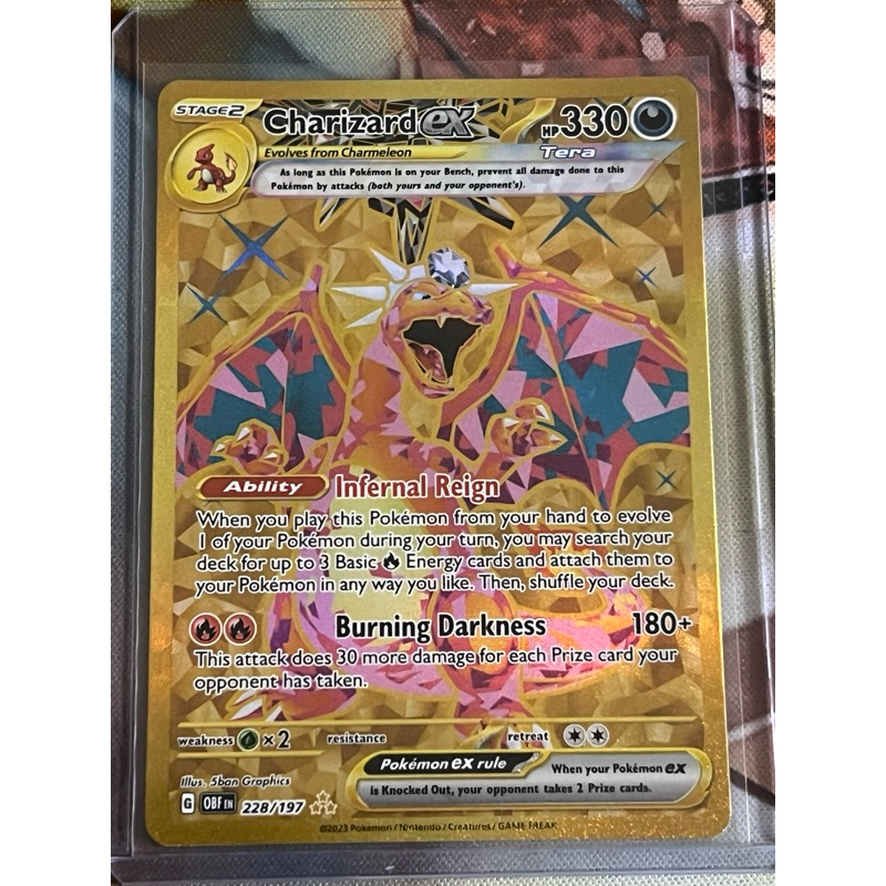 Pokemon TCG SV03 Obsidian Flames - Charizard ex - 228/197 - Gold Secret ...
