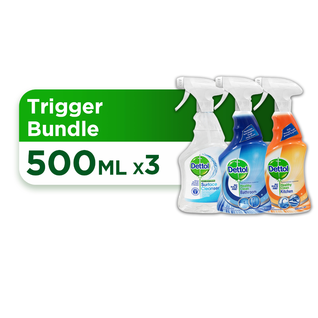 Dettol Trigger Spray Bundle Deal 500ml x3 (Surface Cleanser, Bathroom & Kitchen) | Shopee Malaysia