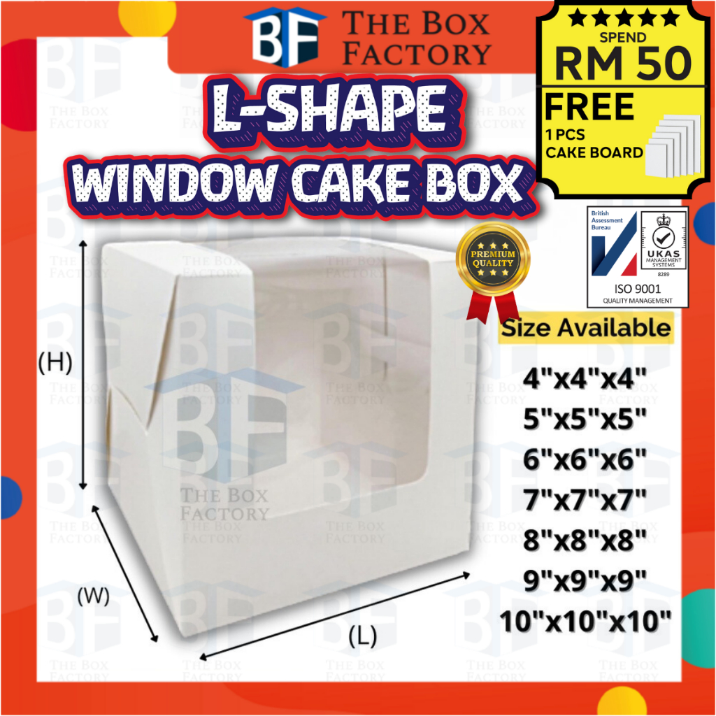 L Shape Window Cake Box Window Tall Cake Box 6"x6"x6" / 8"x8"x8" / 10 ...