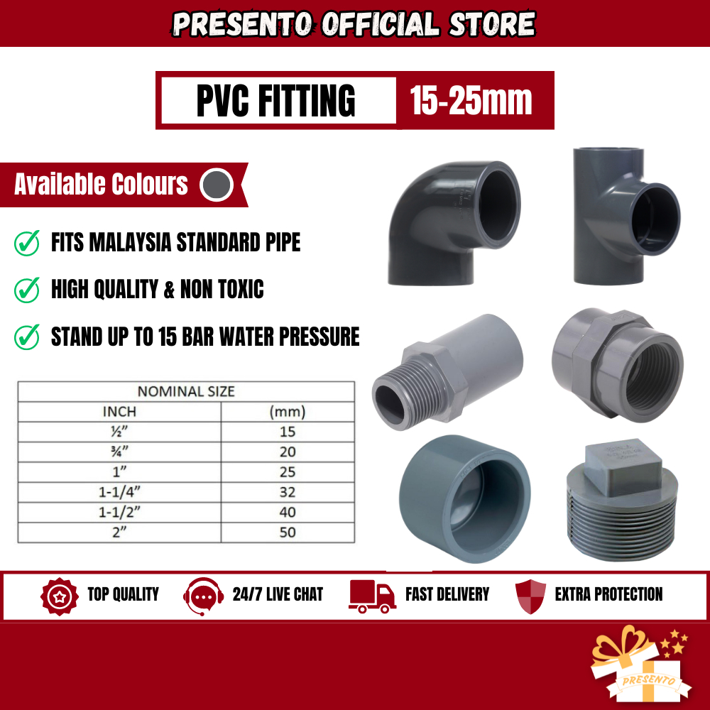 15-25mm PVC Pipe Fitting Paip PVC Connector Socket Elbow Tee Valve Socket Plug End Cap U Clip PT ...