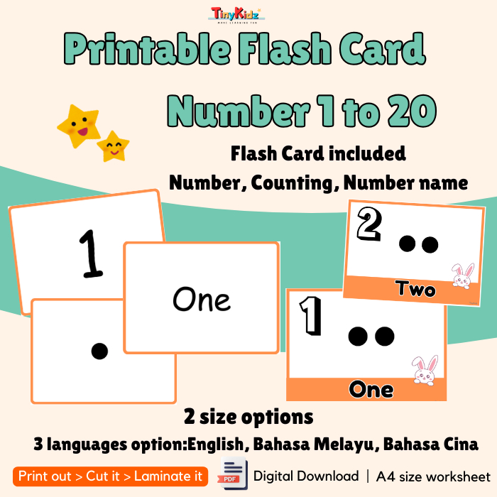 F007 PDF Digital Printable Number 1-20 Flash Cards for toddler ...