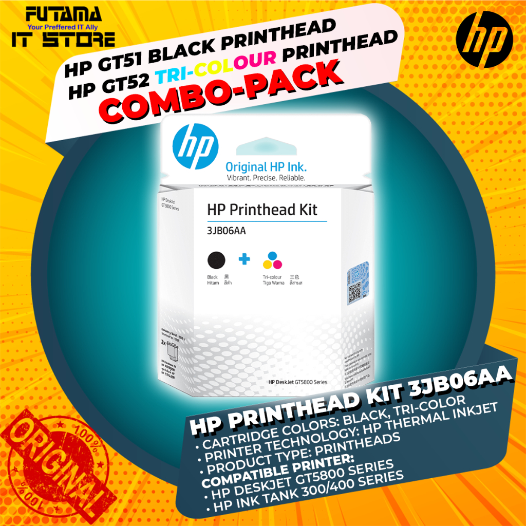HP GT51/GT52 2-pack Black/Tri-color Printhead Replacement Kit (3JB06AA ...