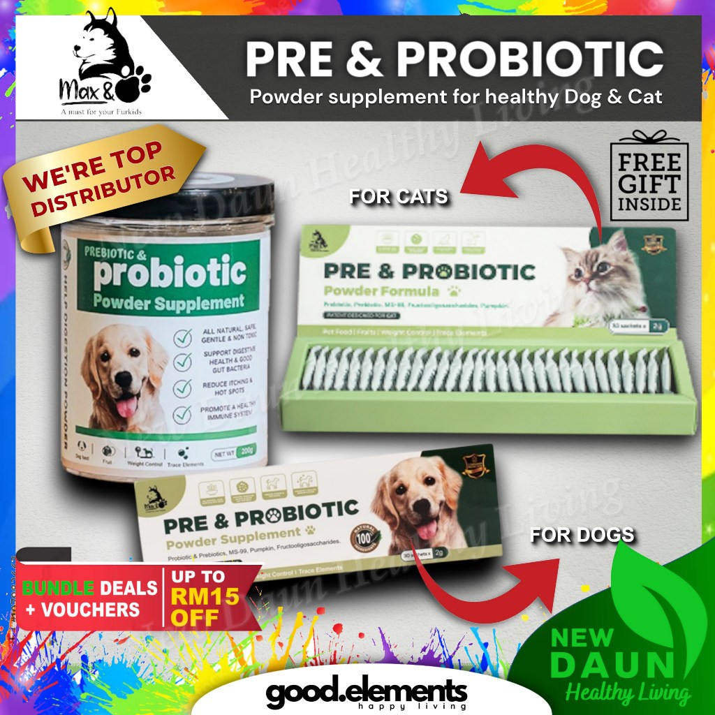 MAX & PAW PREBIOTIC & PROBIOTIC POWDER All Natural Pet Supplement ...