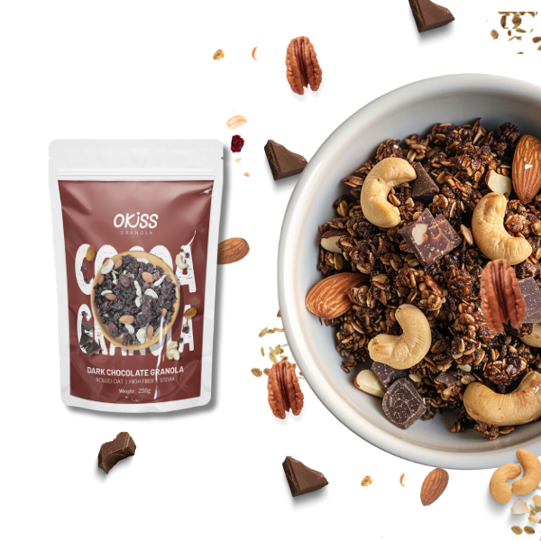 Okiss Granola 70% Dark Chocolate Granola made with stevia sugar 250g ...