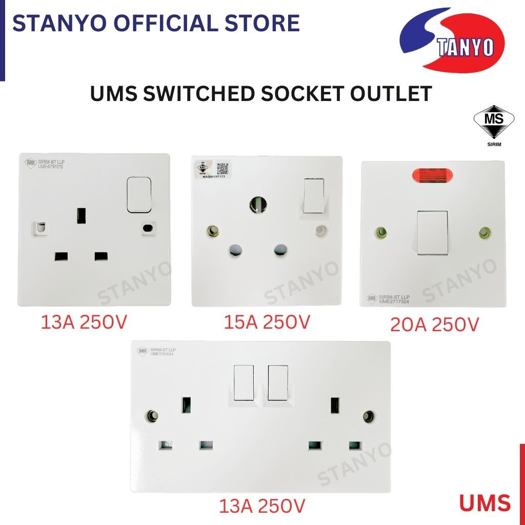 UMS SWITCH SOCKET 13A/15A/20A 1 GANG SWITCHED SOCKET OUTLET / 2 GANG ...