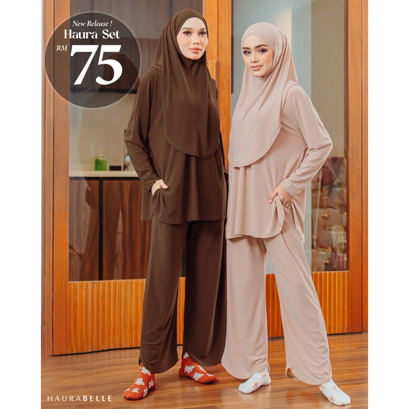 [HAURABELLE] HAURA SET IRONLESS (tudung attach dengan baju) | Shopee ...