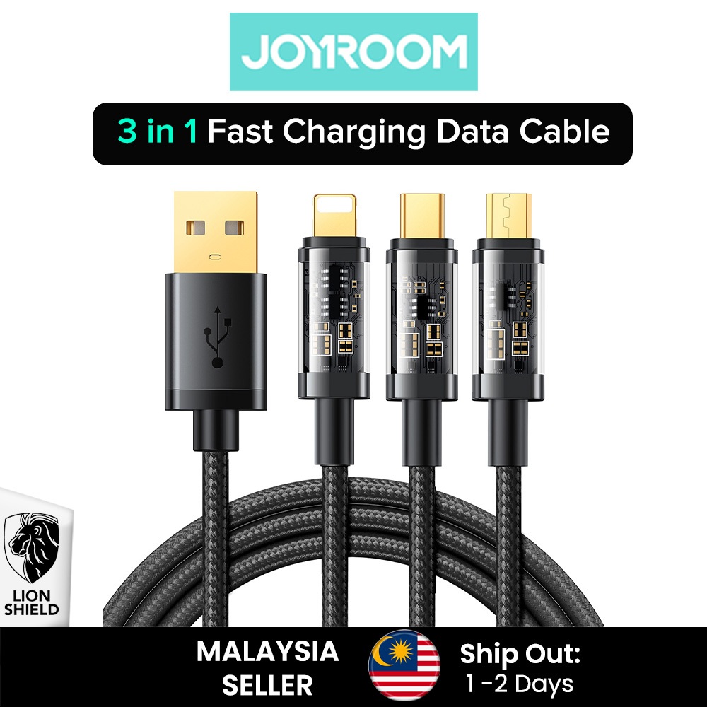 (MY) JOYROOM 3 in 1 USB-A to Type C / Micro USB / Lighning for iPhone ...