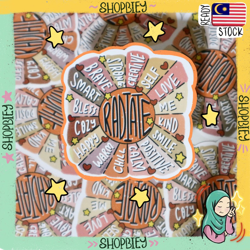 RADIATE Positive Words motivational sticker for laptop and water bottle ...