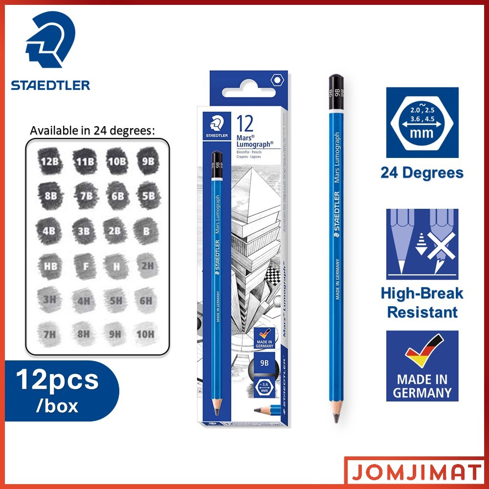 Staedtler Mars Lumograph Pencil Drawing Sketching 100 12pcs/box - 10H 9H 8H 7H 6H 5H 4H 3H 2H H ...