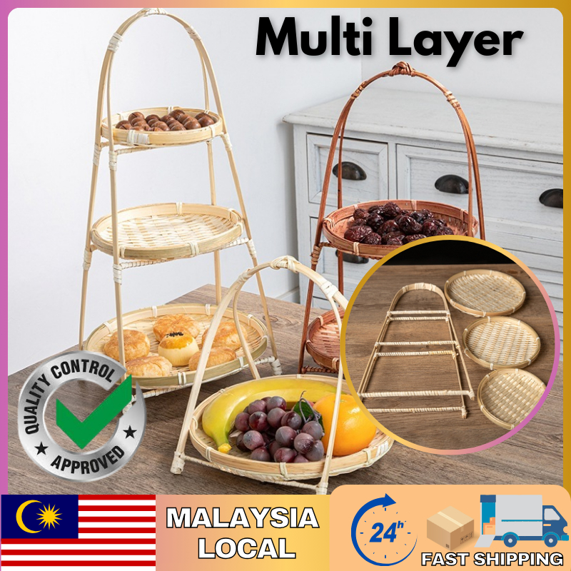 Multi Layer Bamboo Rattan Rak Kek Kuih Bertingkat Nyiru Balang Buluh ...
