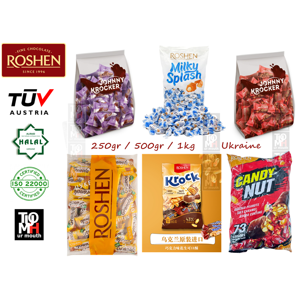 (HALAL) 250/500gr/1KG ROSHEN Candy Peanut Caramel Chocolate/Granola Oat ...