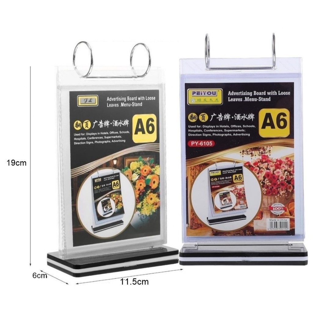 A6 Paper Table Menu Stand With 6 Sleeves Vertical Flip Menu Acrylic ...