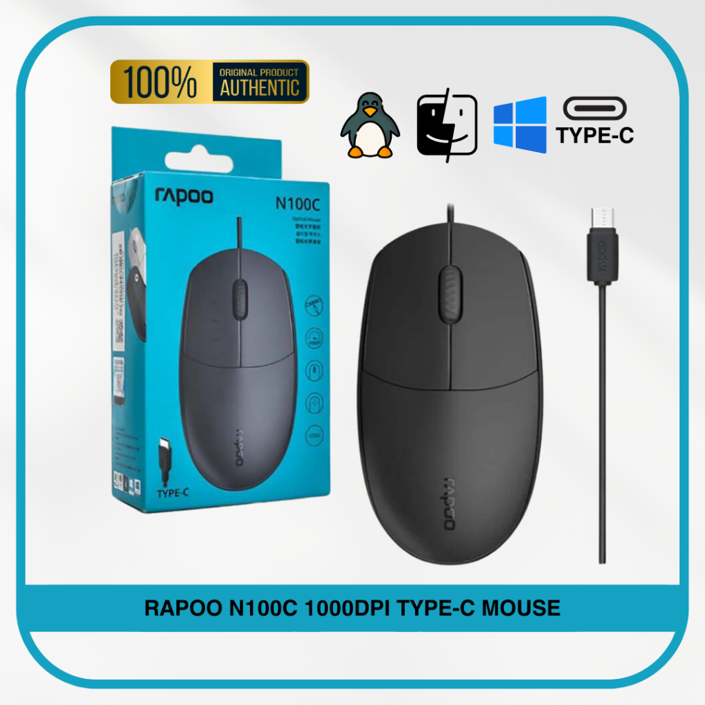 RAPOO N100C 1000 DPI TYPE-C TYPE C WIRED MOUSE | Shopee Malaysia