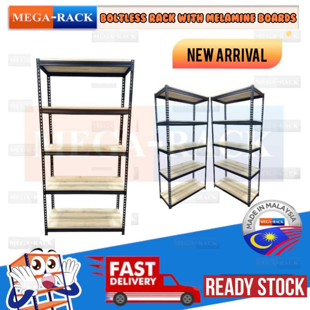HEAVY DUTY BOLTLESS RACK WITH MELAMINE BOARDS - 35cm D x 120cm L x ...