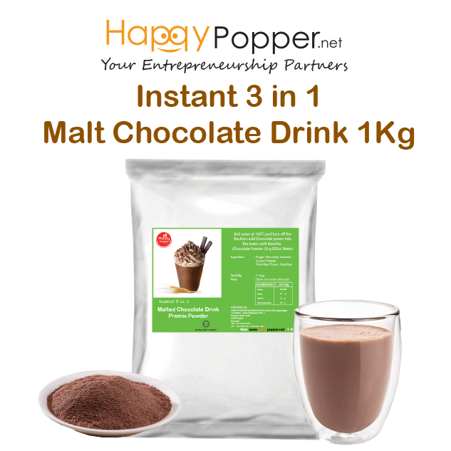 HAPPYPOPPER Ice Blended Malt Chocolate 3in1 Powder 1kg Coklat Tepung Instant Serbuk Smoothie 1 ...