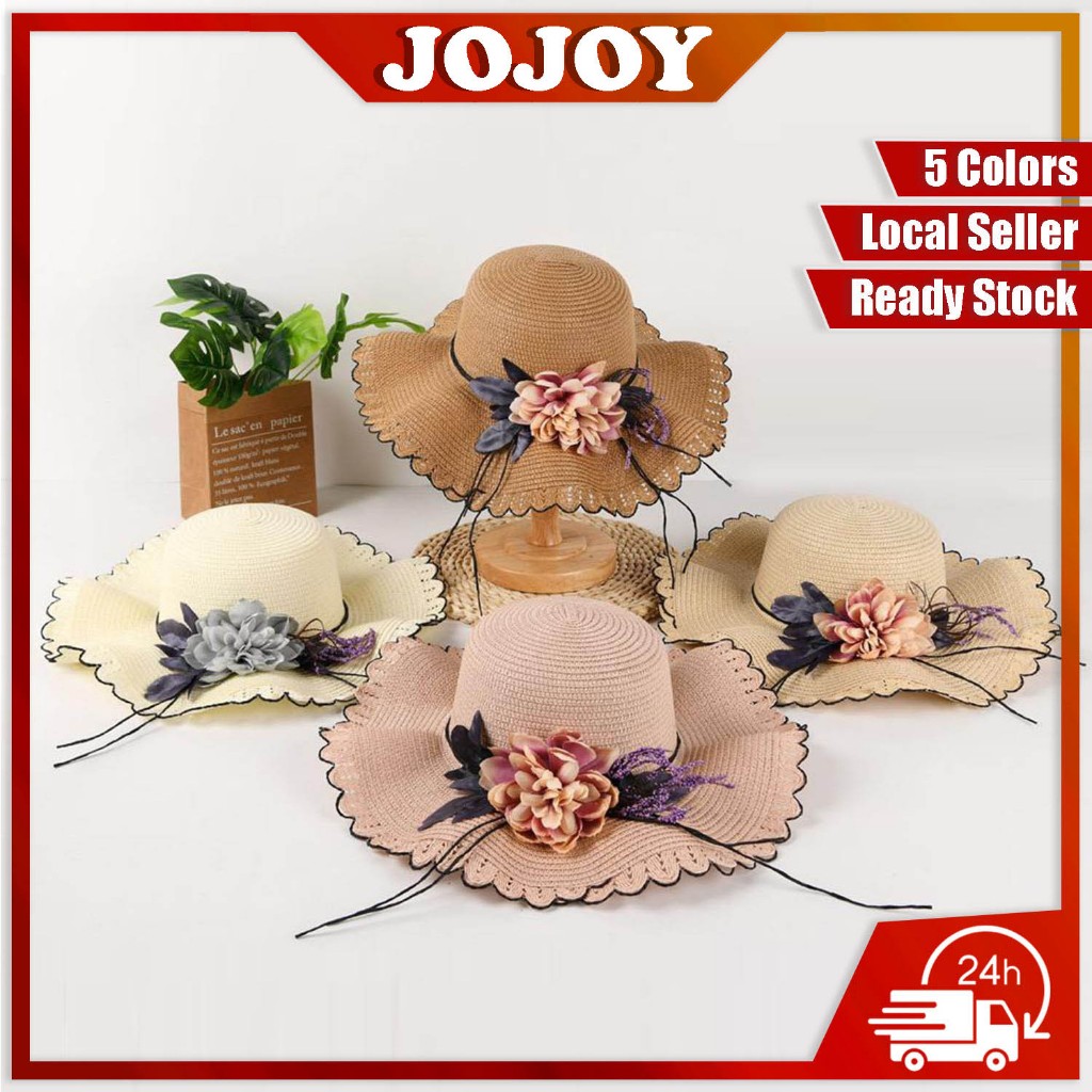 JOJOY Topi Pantai Perempuan Besar Topi Muslimah Straw Hat Korean ...