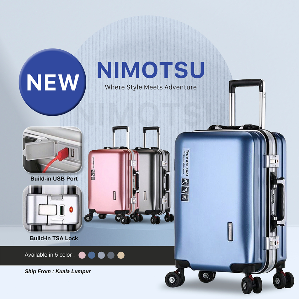 NIMOTSU Travel Alluminium Hardcase Luggage With USB Charging Port 24 ...