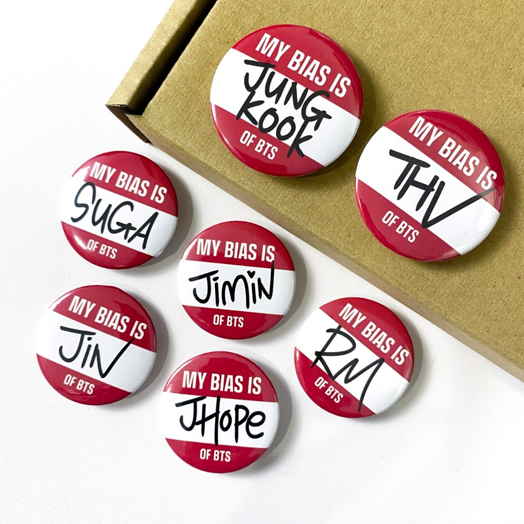 [OFFER] My Bias Is 44mm Button Pin Badge Jungkook JK Taehyung V JHope Jin RM Suga Jimin ...