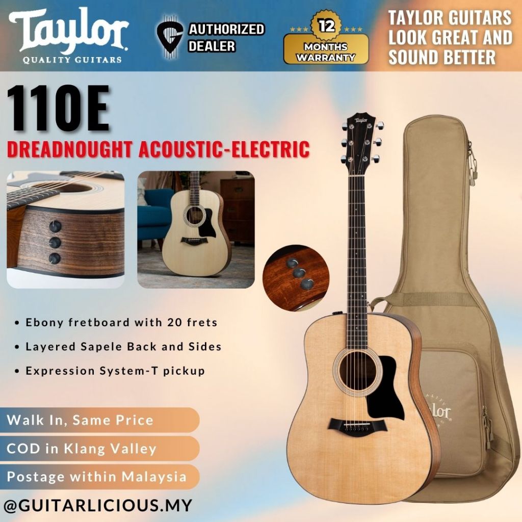 Taylor 110e Dreadnought Acoustic-Electric Guitar with Gig Bag ( 110-E ...