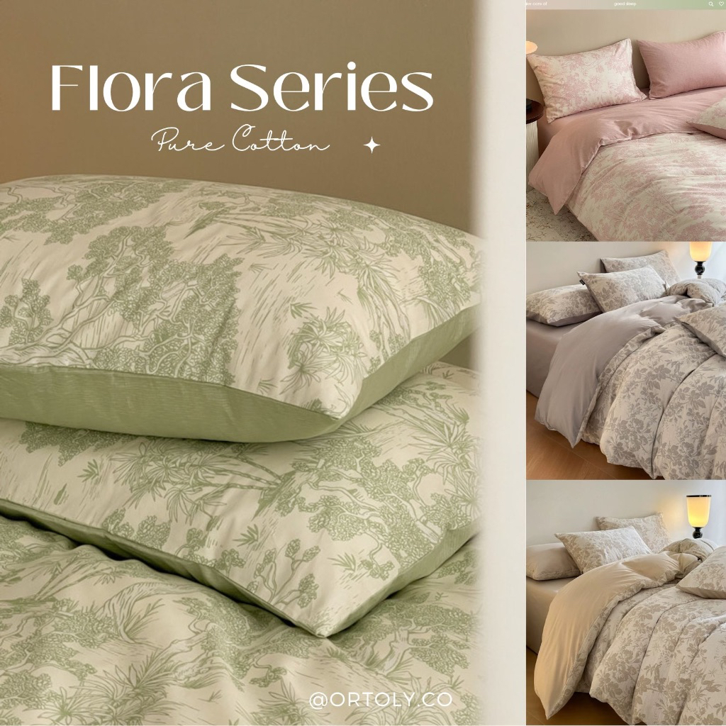 🇲🇾Malaysia Stock Flora Series Bedsheet Set Pure Cotton Queen King (35CM ...