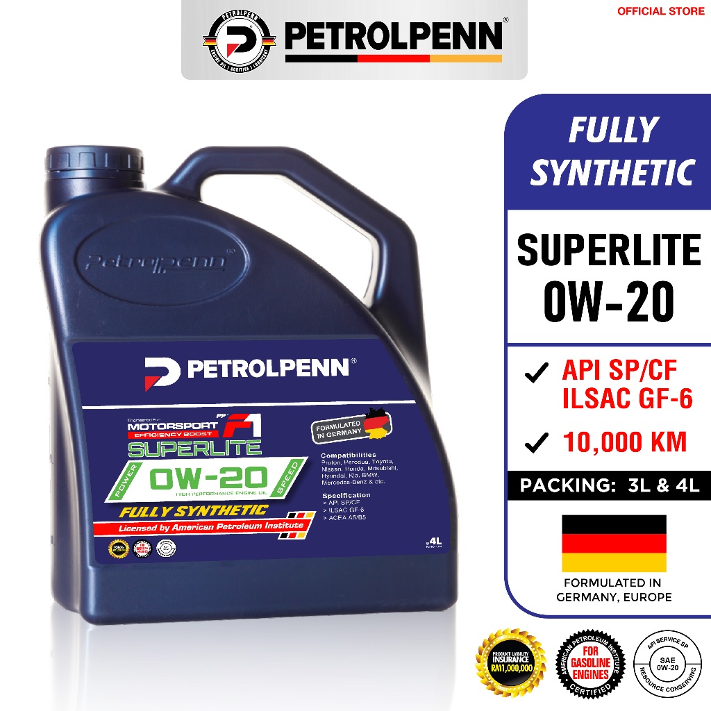 PETROLPENN Superlite 0W-20 (3L/4L) Fully Synthetic API SP/CF Engine Oil ...