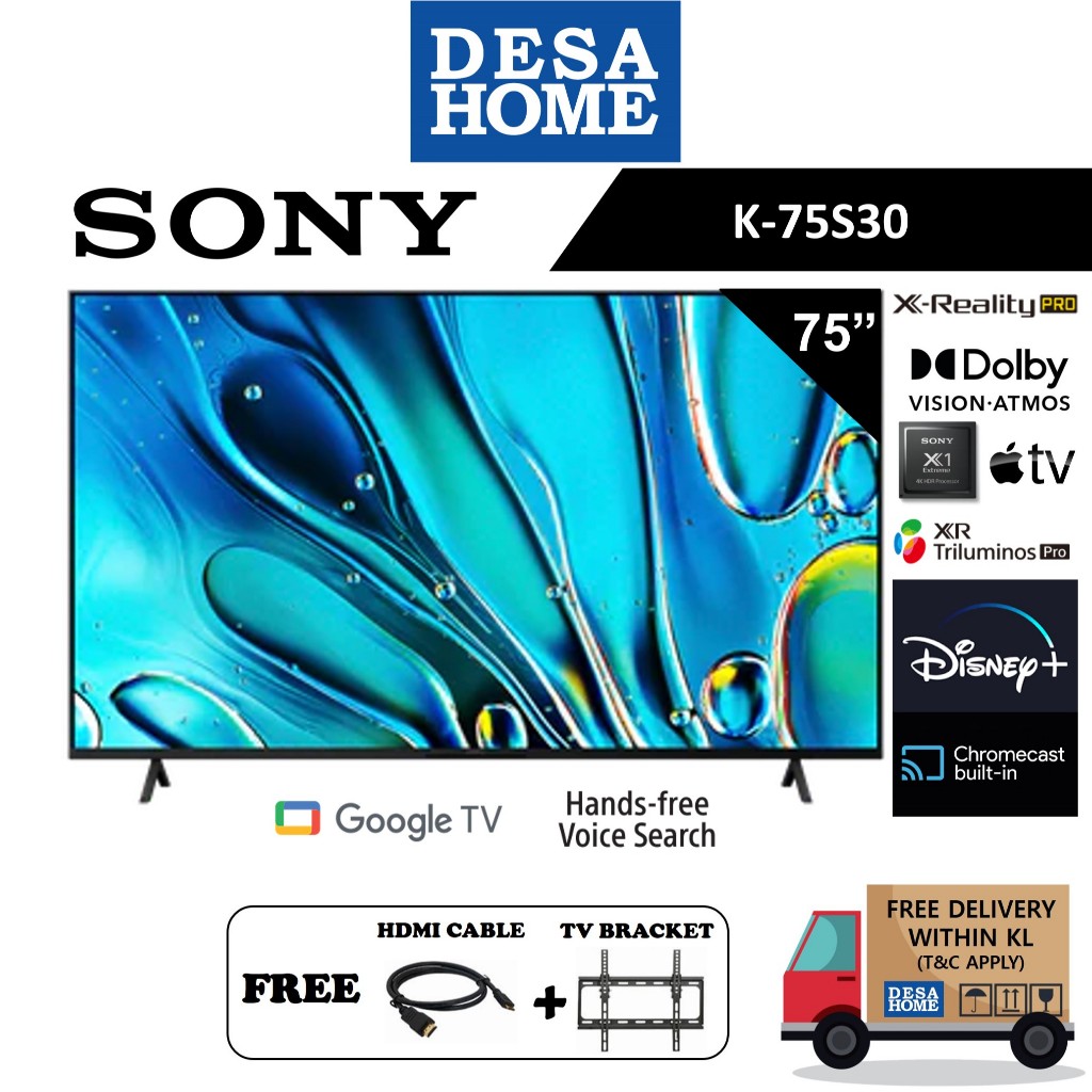 (FOC SHIPPING WITHIN KL & GIFTS) SONY K-75S30 75" 4K UHD HDR SMART TV (GOOGLE TV) K75S30 ...