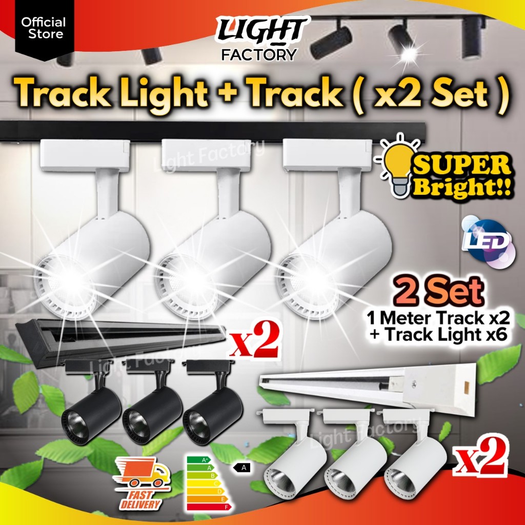 [2 SET] LED Track Light 7W 12W 20W 35W Lampu Track Light Spotlight COB ...