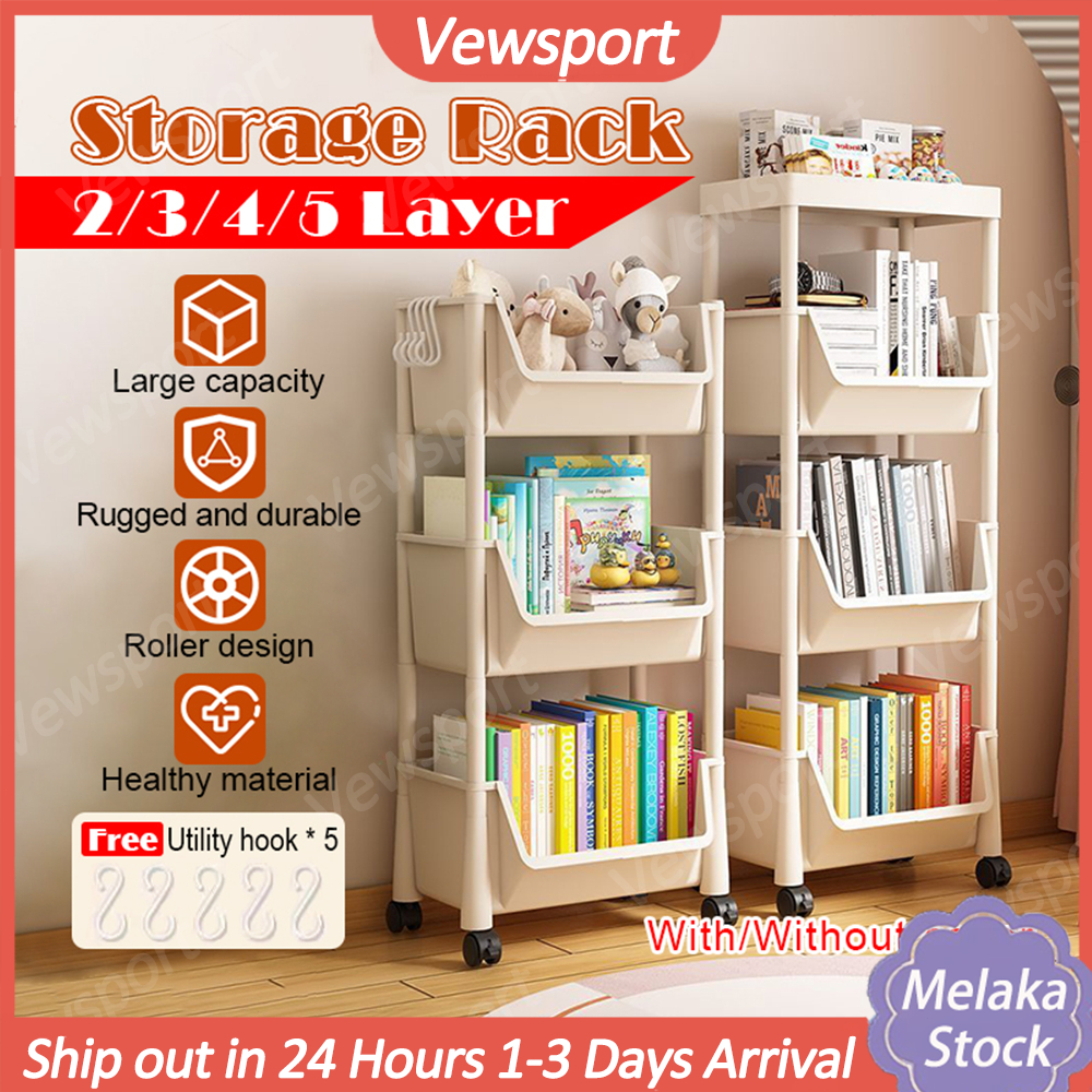3-5 Layer Storage Rack With Wheels Movable BookShelf Multi-Layer Rack ...