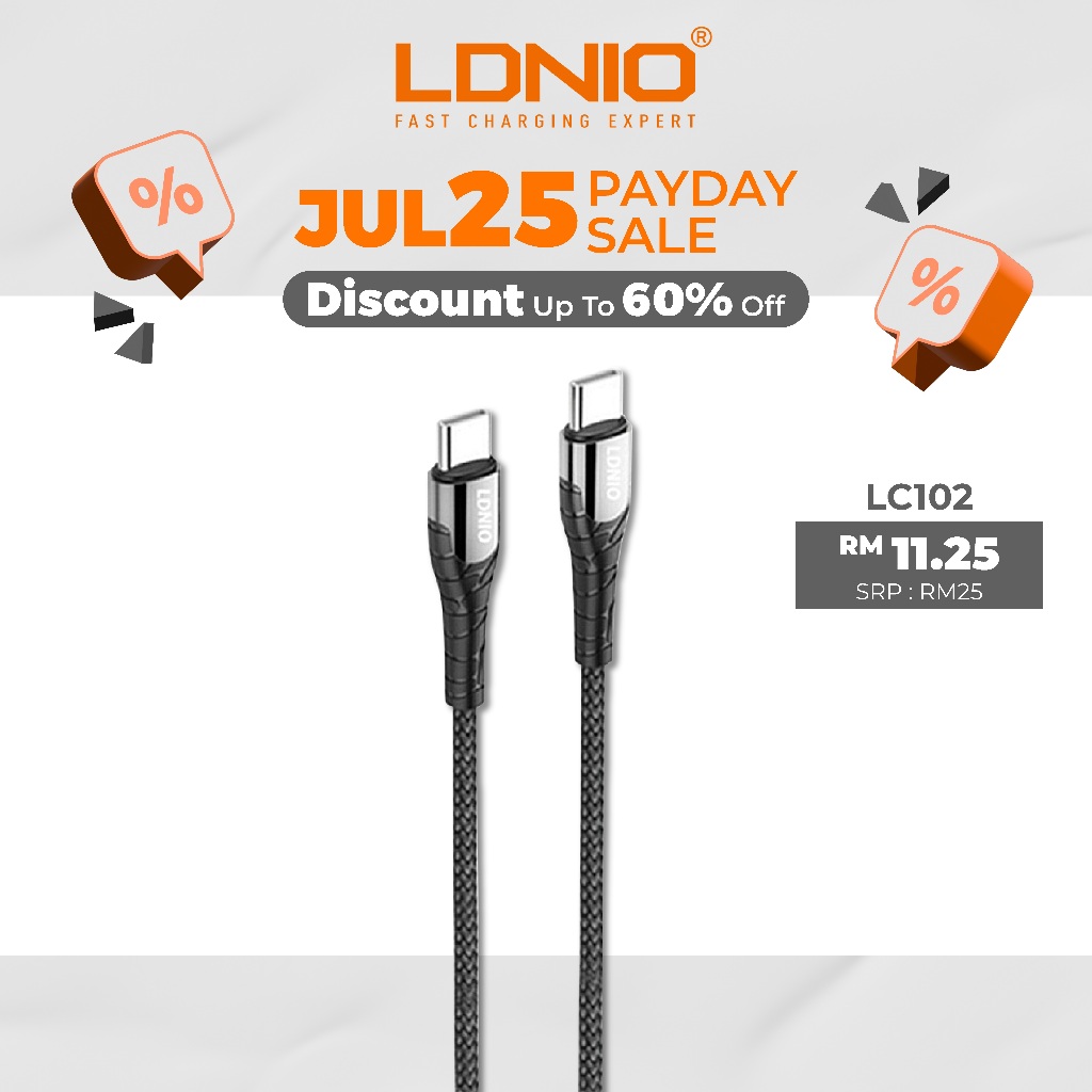 LDNIO LC101 1M / LC102 2M 60W Type-C to Type-C PD Cable Fast Charging Data Cable | Shopee Malaysia