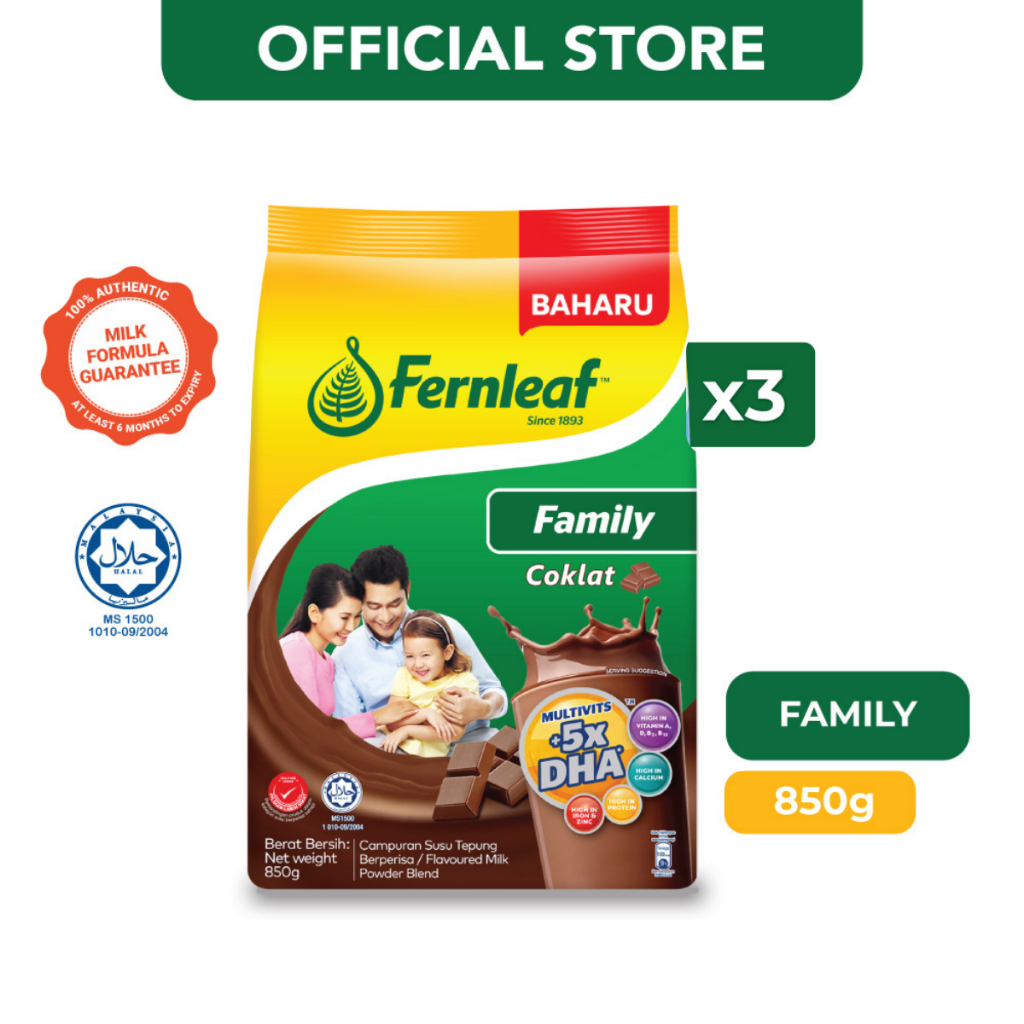[Exp 11 Aug 2026 & / Later] Fernleaf Family Milk Powder - Chocolate (850g x 3) | Shopee Malaysia