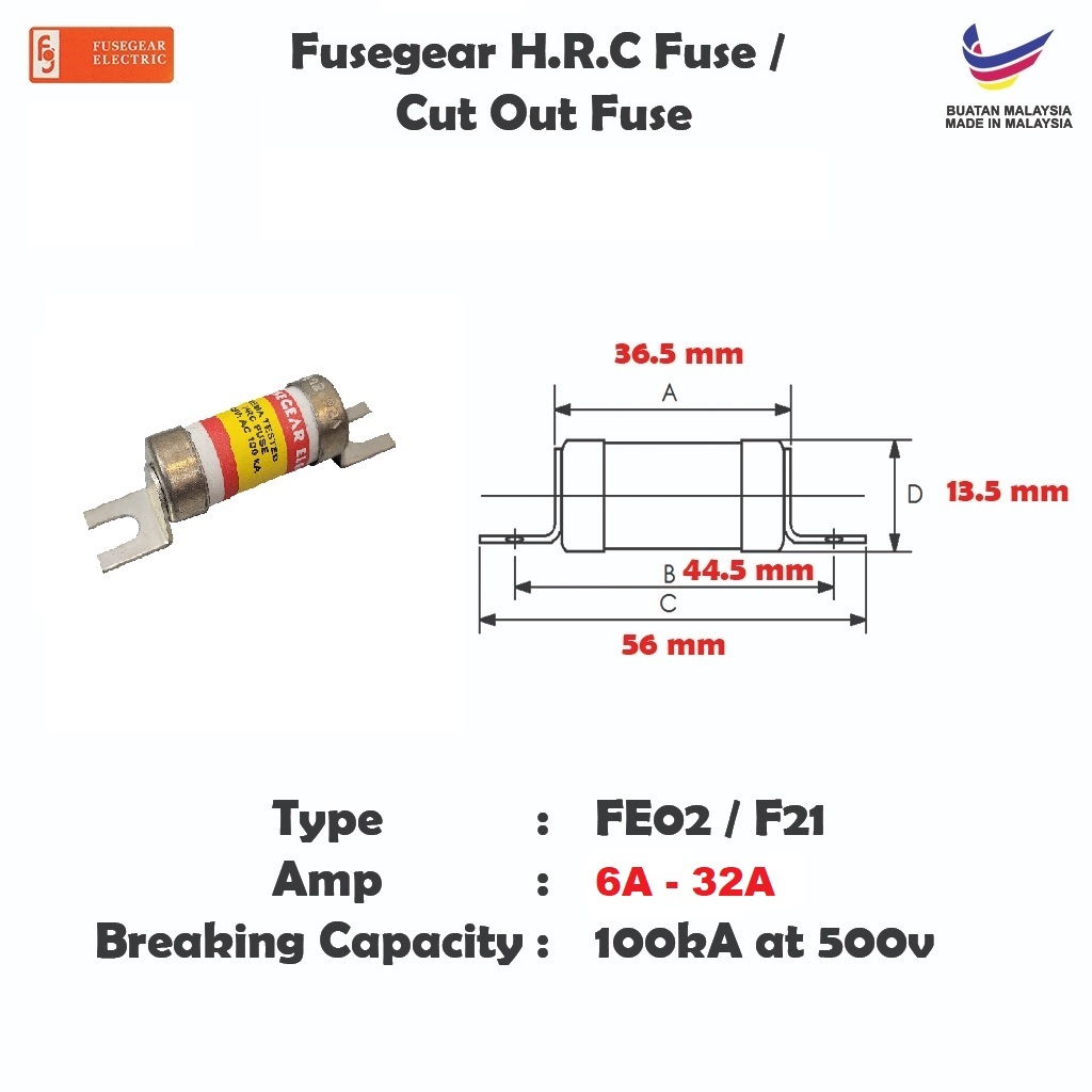[READY STOCK] HRC Fusegear Electric 6A - 64A FUSE MADE IN MALAYSIA FE02 ...