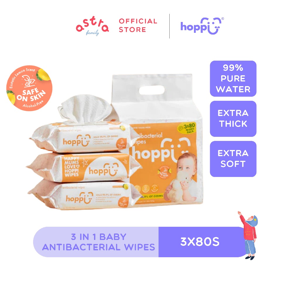 Hoppi 80 Sheets 3-In-1 Bundle Pack Antibacterial Wet Wipes | Shopee Malaysia