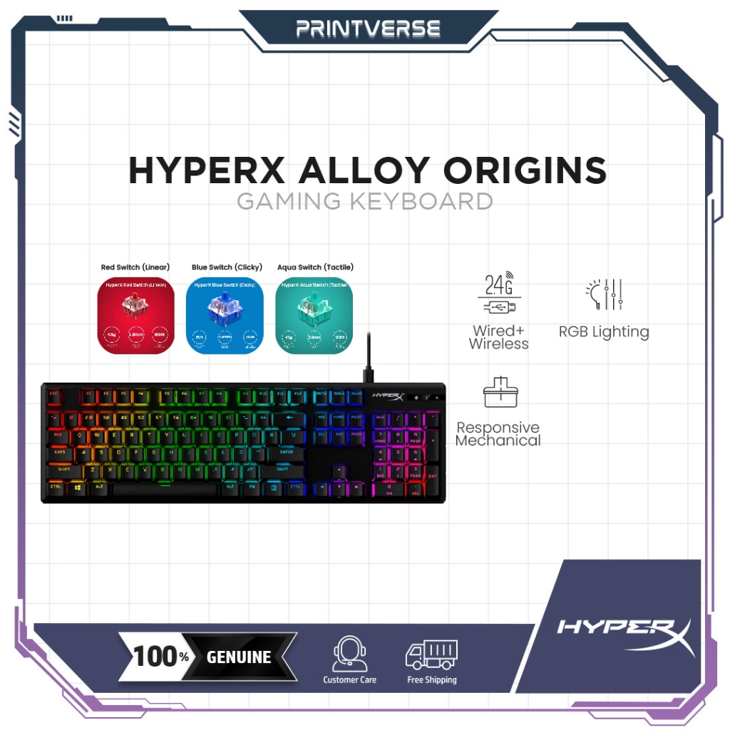 HyperX Alloy Origins Mechanical Gaming Keyboard Red | Blue | Aqua ...