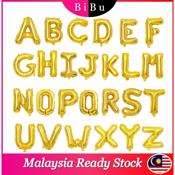 Alphabet Foil Balloon A to Z 16 Inches Gold Colors Belon Huruf 16Inch ...