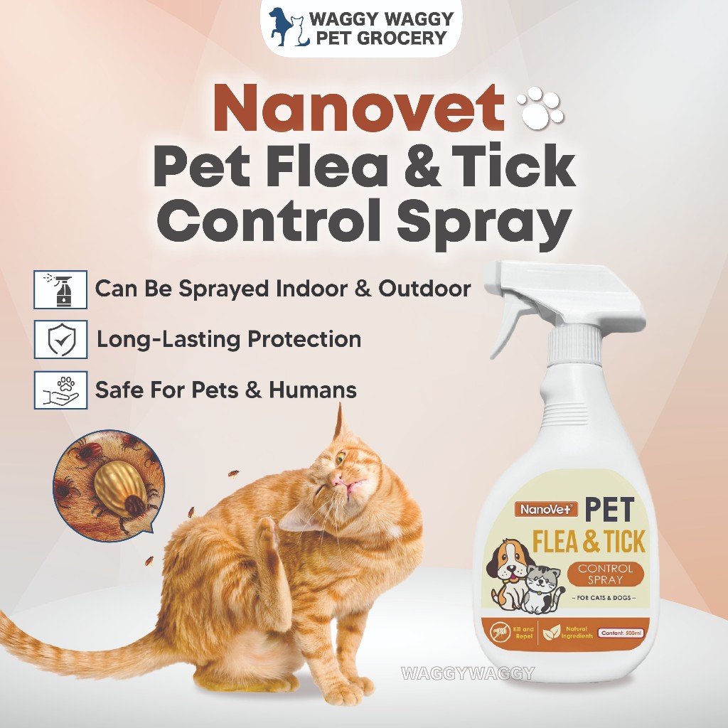 WaggyWaggy Nanovet Pet Flea and Tick Control Spray 500ML Cat Dog ...