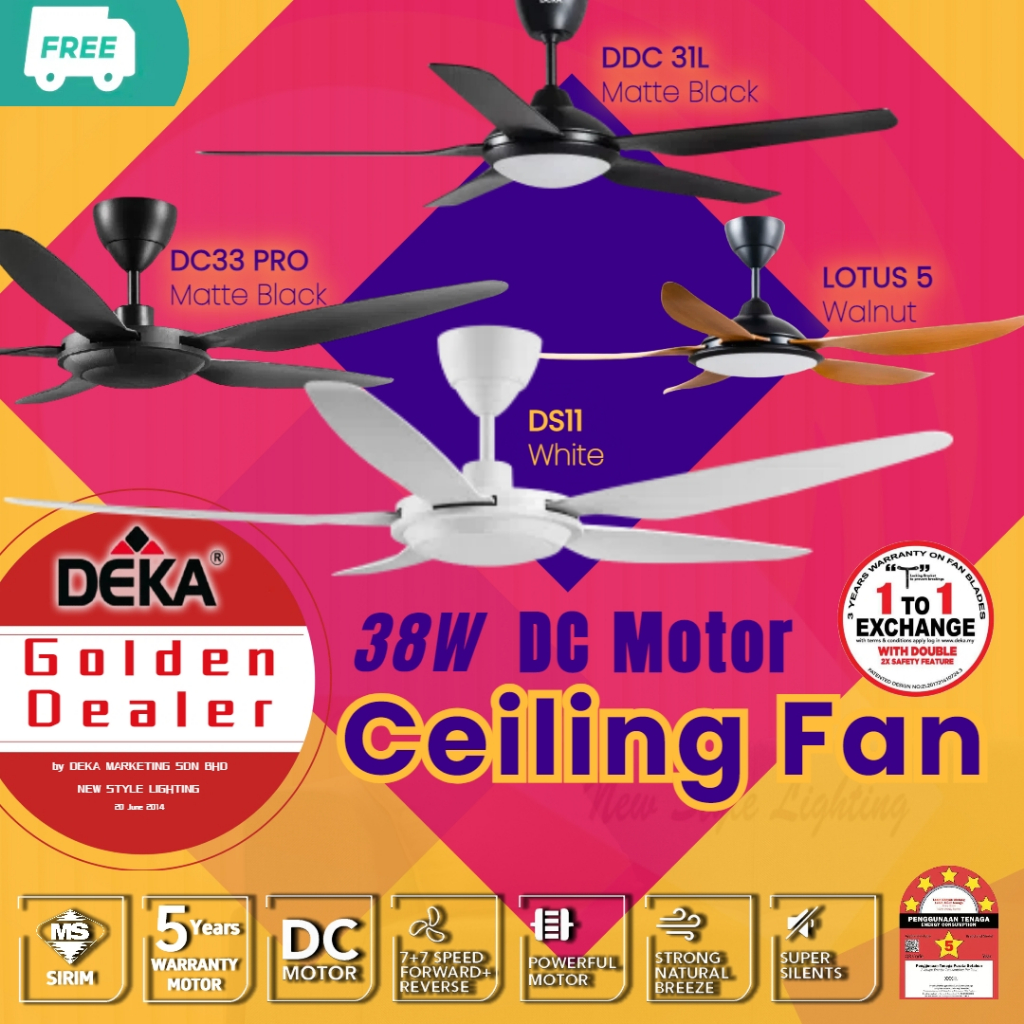 DEKA DC33 PRO DDC 31L DS11 LOTUS 5 56" 5 Blade 38W DC Motor Reversible ...