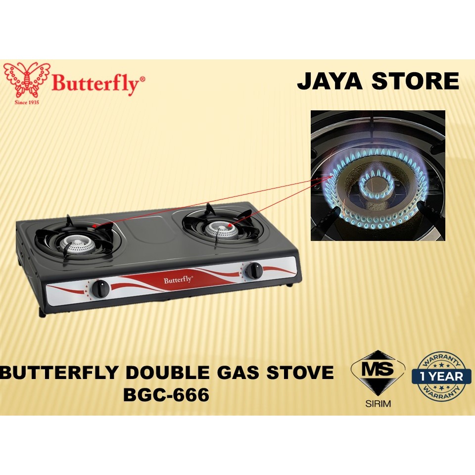 Butterfly BGC-666 Double Burner Gas Cooker (3.2kw X 2 Blue Flame ...