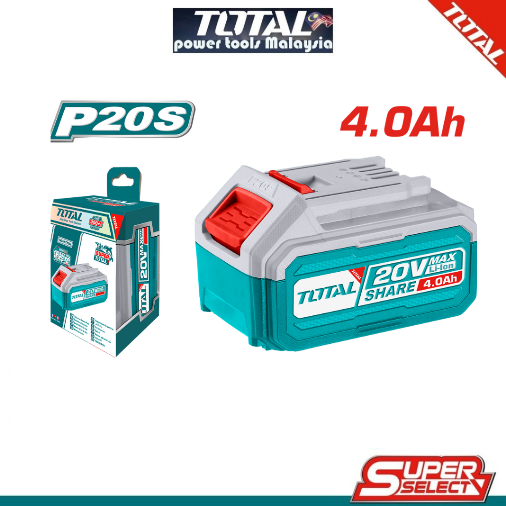 TOTAL Li-ion 4.0Ah Battery Pack, Fits All Cordless Power Tools (20V ...