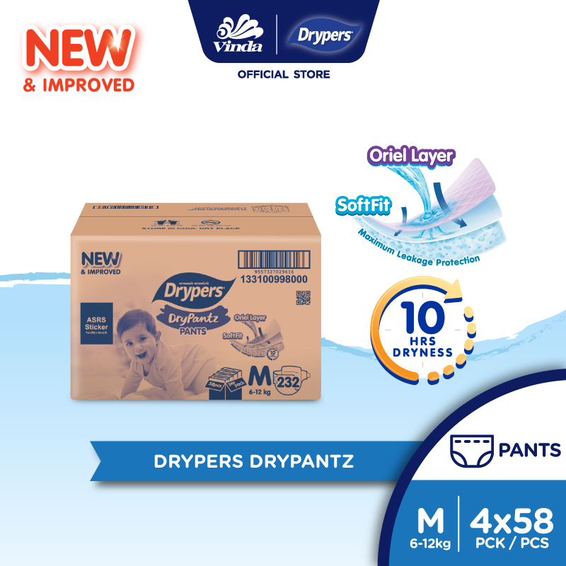 Drypers DryPantz Baby Diapers M58/ L48/ XL42/ XXL36 (4 Packs) | Shopee ...