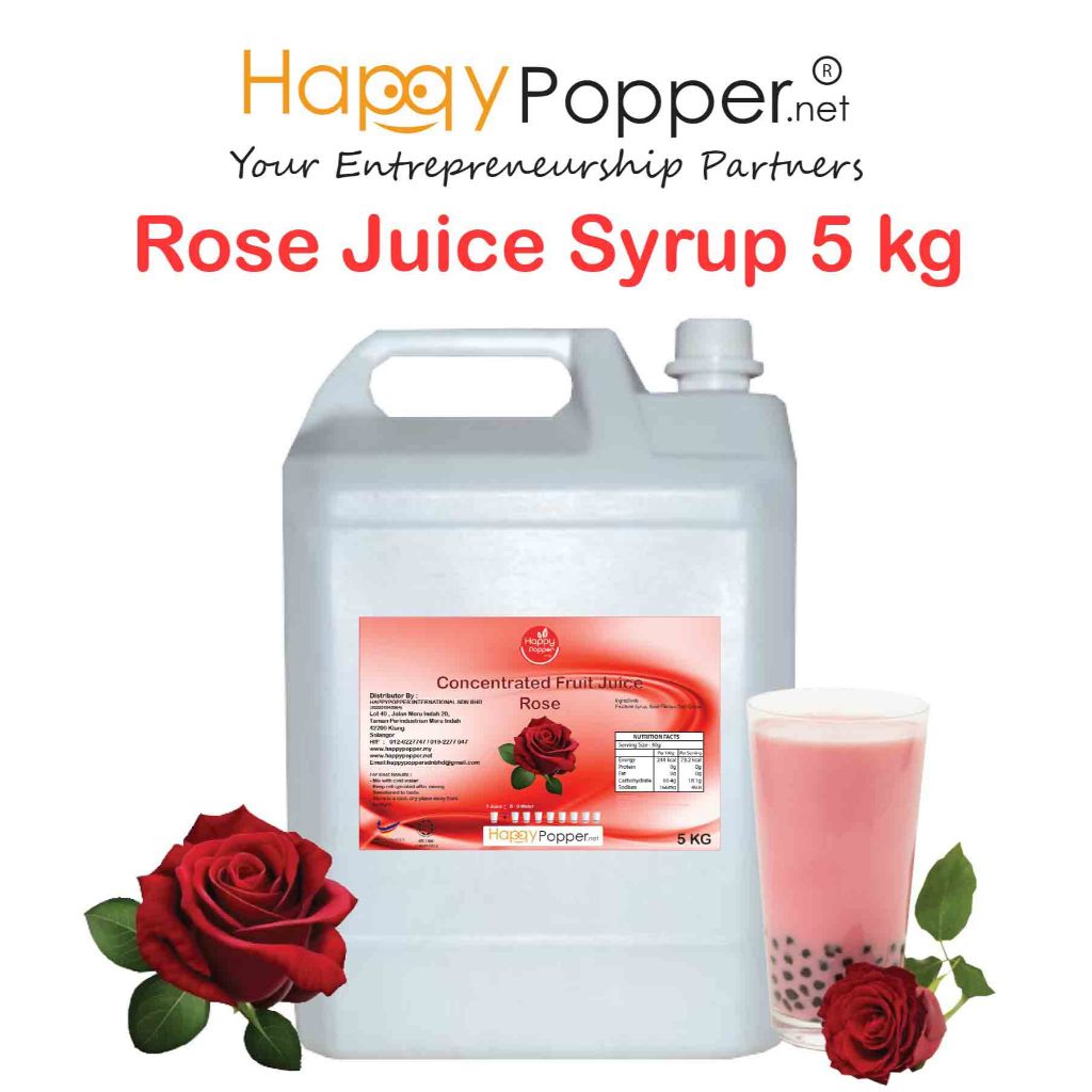 HAPPYPOPPER Rose Fruit Juice Concentrated Syrup 5kg For Commercial Milk ...