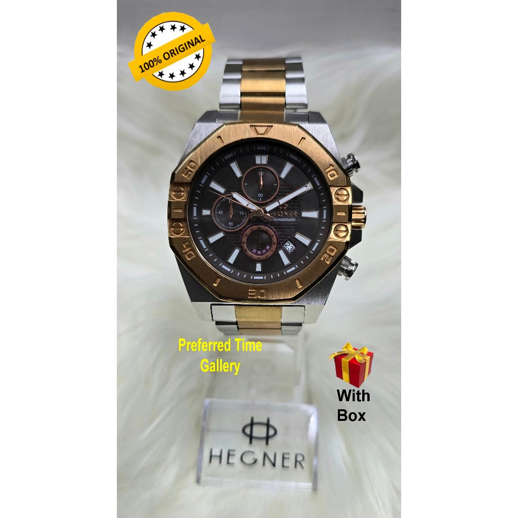 (Men) 100% ORIGINAL HEGNER 8-1670351GSR Rose Gold/Silver,Chronograph ...