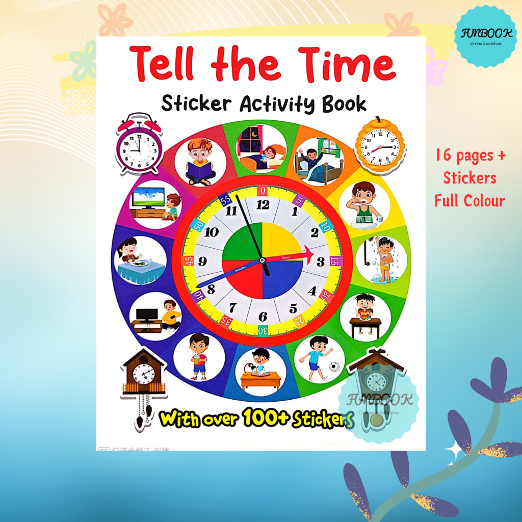 [FUNBOOK] Tell The Time Sticker Activity Book 16 pages Clock Preschool ...
