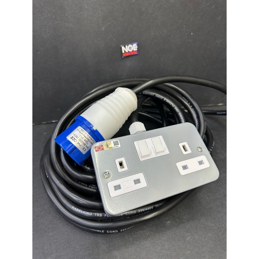 SWITCH| PLUG CEE 16A 3PIN Extension Heavy Duty 2Gang socket metal clad ...